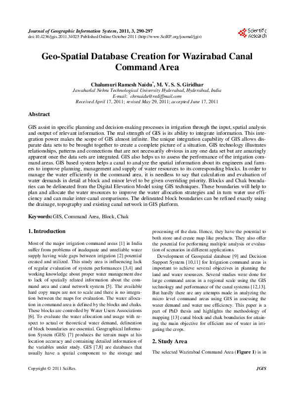 (PDF) GEO-SPATIAL DATABASE CREATION FOR WAZIRABAD CANAL COMMAND AREA