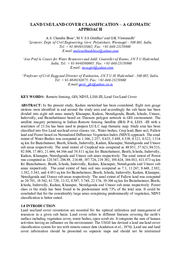 (DOC) LANDUSE LAND COVER CLASSIFICATION - A GEOMATIC APPROACH
