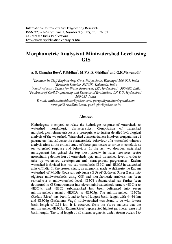 (PDF) MORPHOMETRIC ANALYSIS AT MINIWATERSHED LEVEL USING GIS