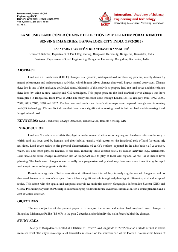 (PDF) LAND USE / LAND COVER CHANGE DETECTION BY MULTI-TEMPORAL REMOTE SENSING IMAGERIES ...