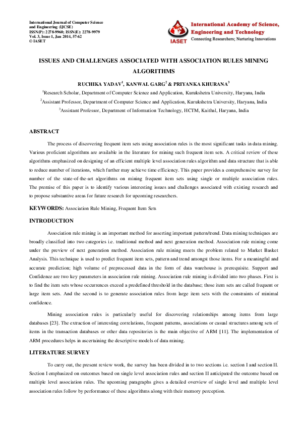 Pdf Issues And Challenges Associated With Association Rules Mining Algorithms