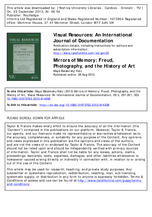 (PDF) Mirrors of Memory: Freud, Photography, and the History of Art, by ...