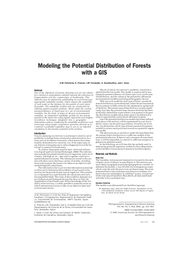 Modeling the potential distribution of forests with a GIS