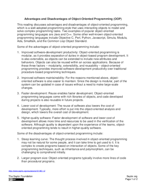 object advantage and disadvantage