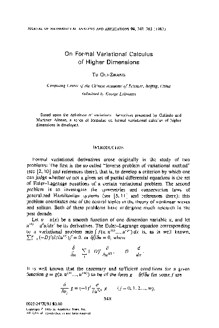 (PDF) On formal variational calculus of higher dimensions