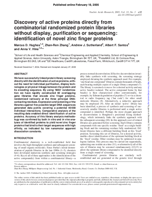 (PDF) Discovery of active proteins directly from combinatorial randomized protein libraries ...
