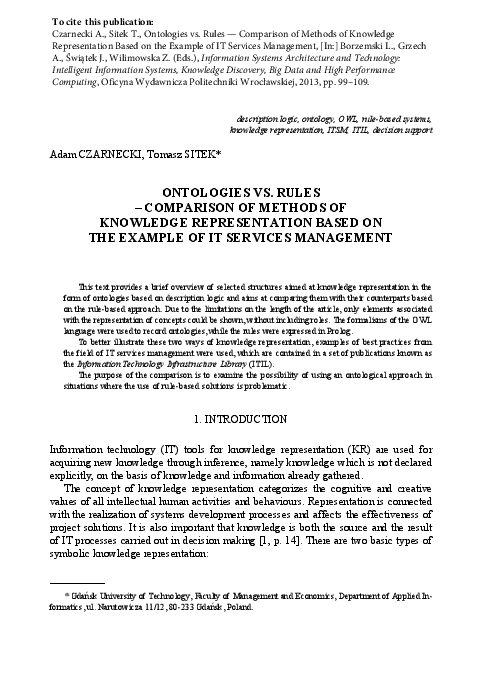 (PDF) Ontologies vs. Rules — Comparison of Methods of Knowledge Representation Based on the ...