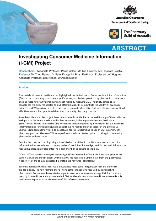 (PDF) Investigating Consumer Medicine Information (I-CMI) Project