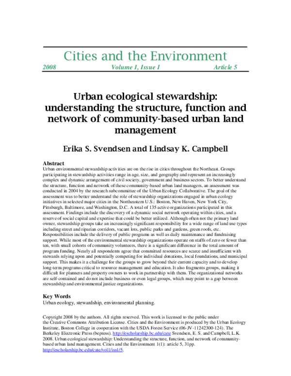 (PDF) Urban Ecological Stewardship: Understanding the Structure ...