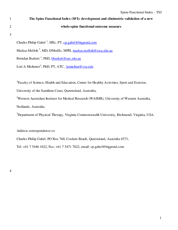 (PDF) The Spine Functional Index (SFI) development and clinimetric ...