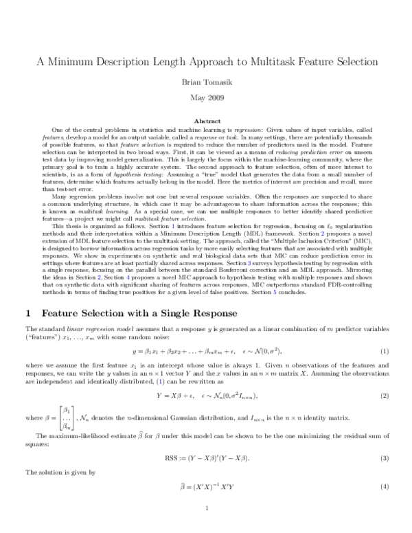 (PDF) A Minimum Description Length Approach to Multitask Feature Selection