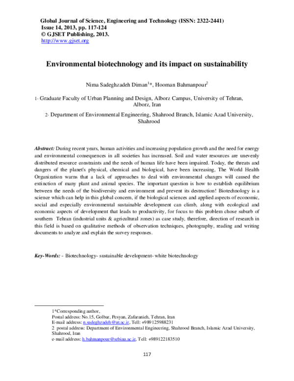 (PDF) Environmental biotechnology and its impact on sustainability