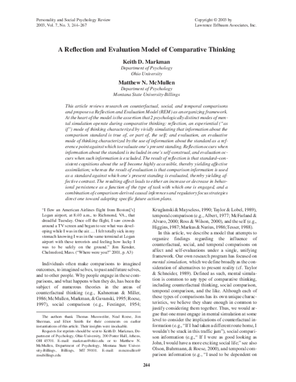 (PDF) A Reflection and Evaluation Model of Comparative Thinking