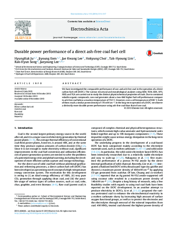 (PDF) Durable power performance of a direct ash-free coal fuel cell