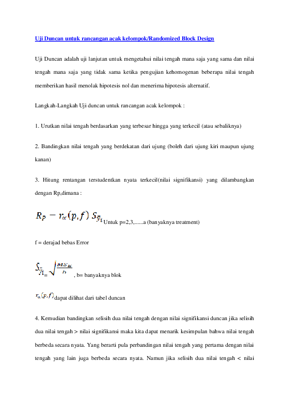 (DOC) Uji Duncan untuk rancangan acak kelompok