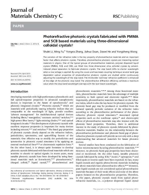 (PDF) Photorefractive photonic crystals fabricated with PMMA and 5CB based materials using three ...