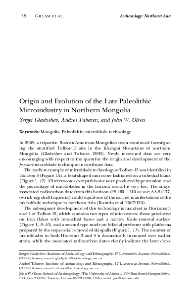 (PDF) Origin and Evolution of the Late Paleolithic Microindustry in Northern Mongolia, 2010