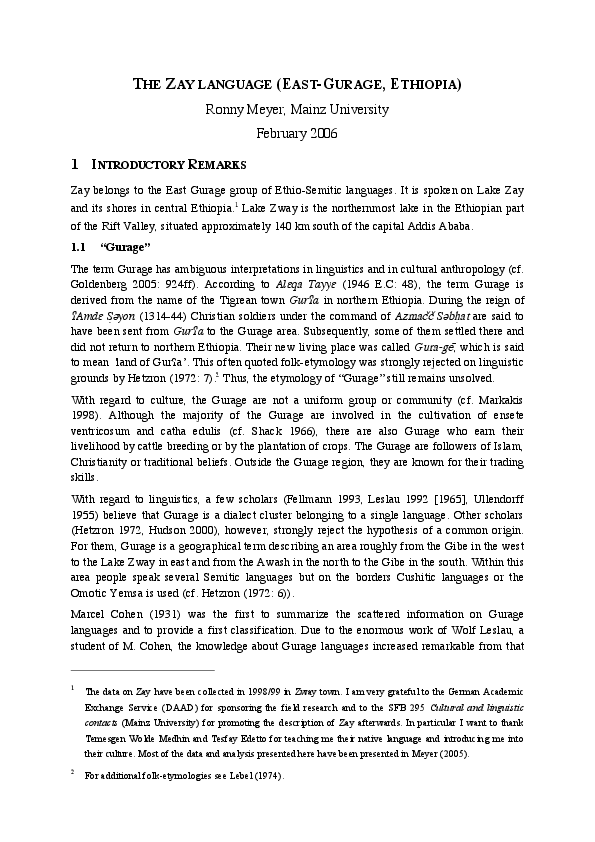 (PDF) The Zay language (East-Gurage)
