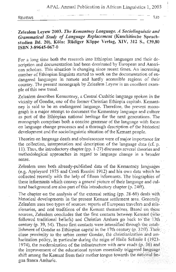 (PDF) Review of “Zelealem Leyew 2003. The Kemantney Language. A ...