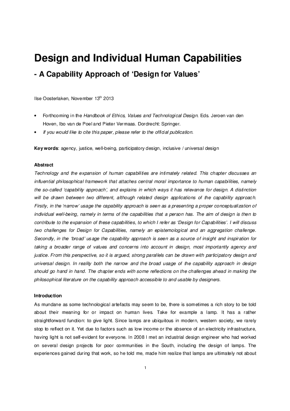 (PDF) Design and Individual Human Capabilities - A Capability Approach ...