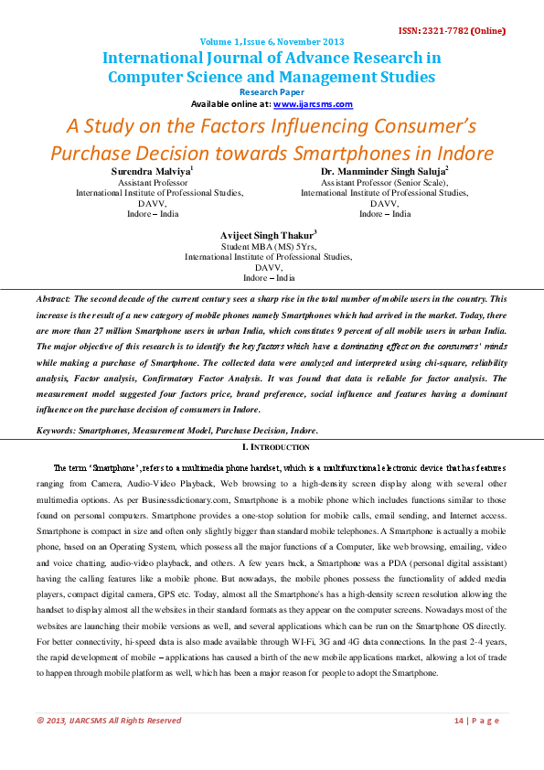 (PDF) A Study on the Factors Influencing Consumer’s Purchase Decision ...