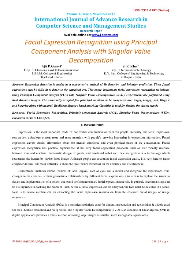 (PDF) Facial Expression Recognition using Principal Component Analysis with Singular Value ...
