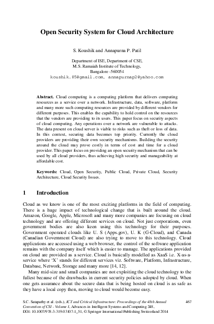 (PDF) Open Security System for Cloud Architecture