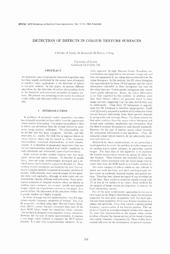 (PDF) Detection of Defects in Colour Texture Surfaces