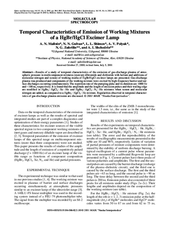 (PDF) Processes of the formation of HgBr and HgCl excimer molecules in ...