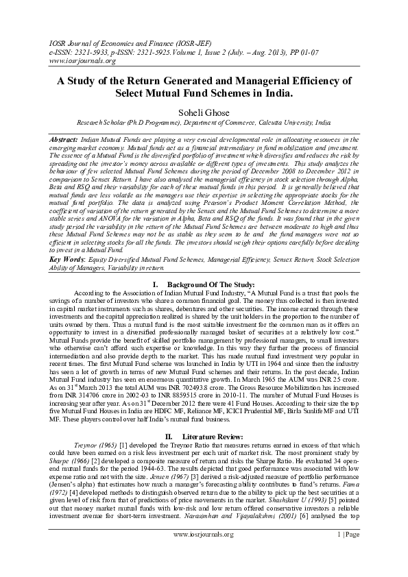 (PDF) A Study on Performance Evaluation of Mutual Funds Schemes in ...