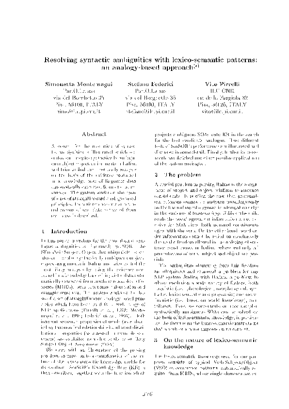 Pdf Resolving Syntactic Ambiguities With Lexico Semantic Patterns An Analogy Based Approach