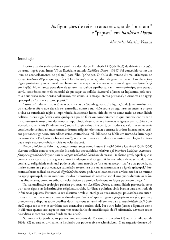 (PDF) As figurações de rei e a caracterização de “puritano” e “papista ...