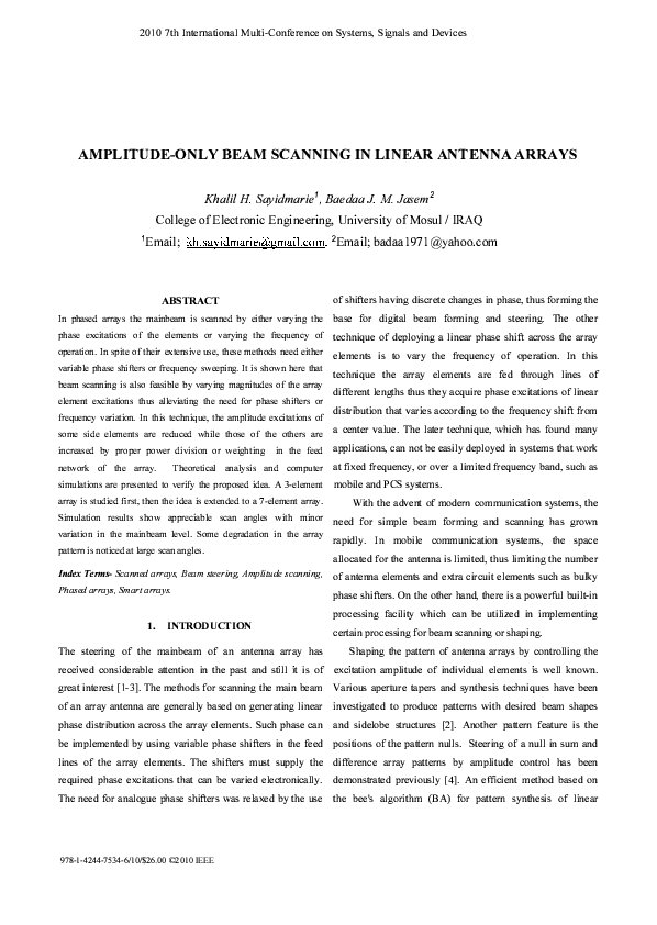Pdf Amplitude Only Beam Scanning In Linear Antenna Arrays