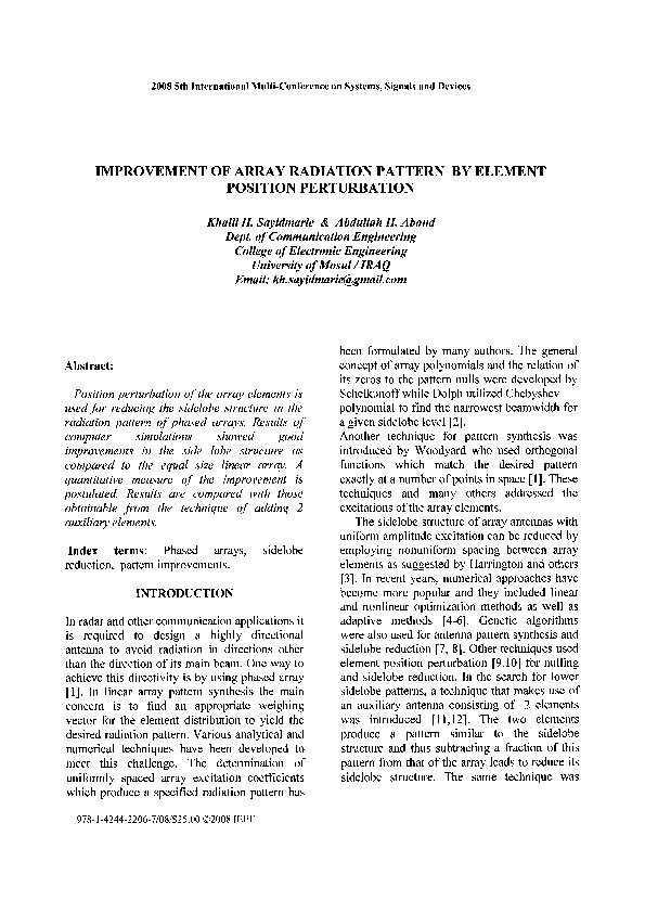 Pdf Improvement Of Array Radiation Pattern By Element Position