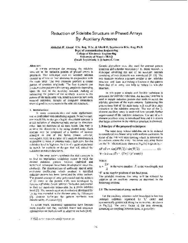 (PDF) Reduction of Sidelobe Structure in Phased Arrays
