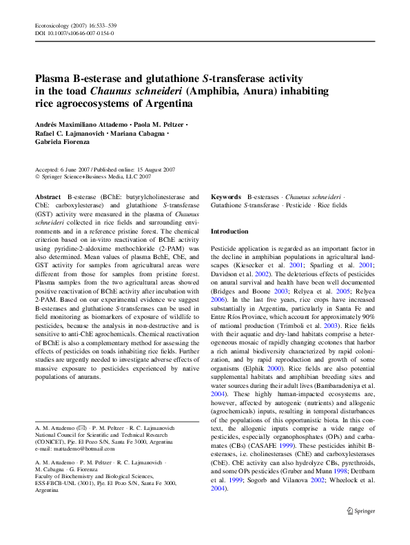 (PDF) Plasma B-esterase and glutathione S -transferase activity in the ...
