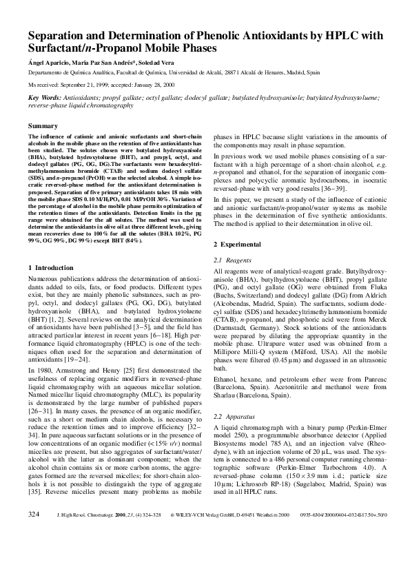 (PDF) Separation and Determination of Phenolic Antioxidants by HPLC