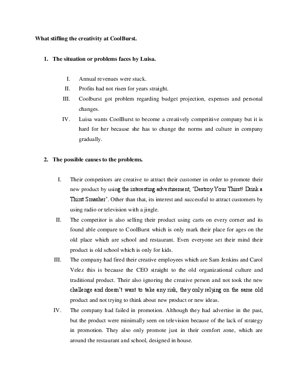 (DOC) What stifling the creativity at Cool Burst