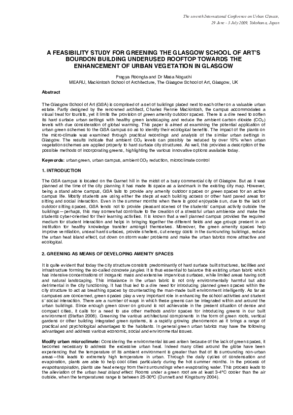(PDF) A FEASIBILITY STUDY FOR GREENING THE GLASGOW SCHOOL OF ART'S ...