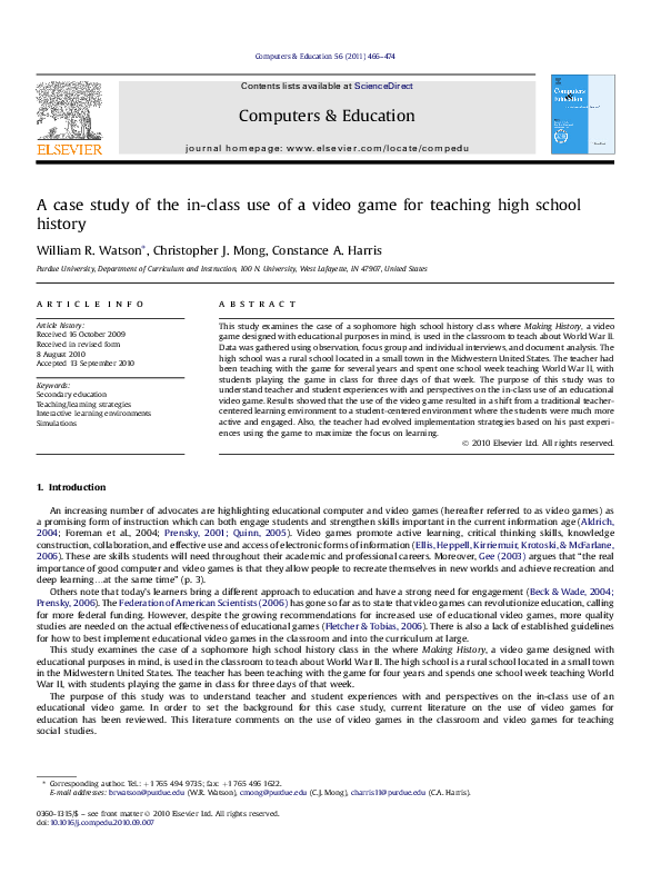 (PDF) A case study of the in-class use of a video game for teaching ...