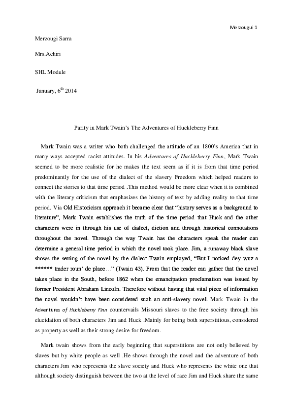 (DOC) Research Paper :The Adventures ofHuckleberry Finn