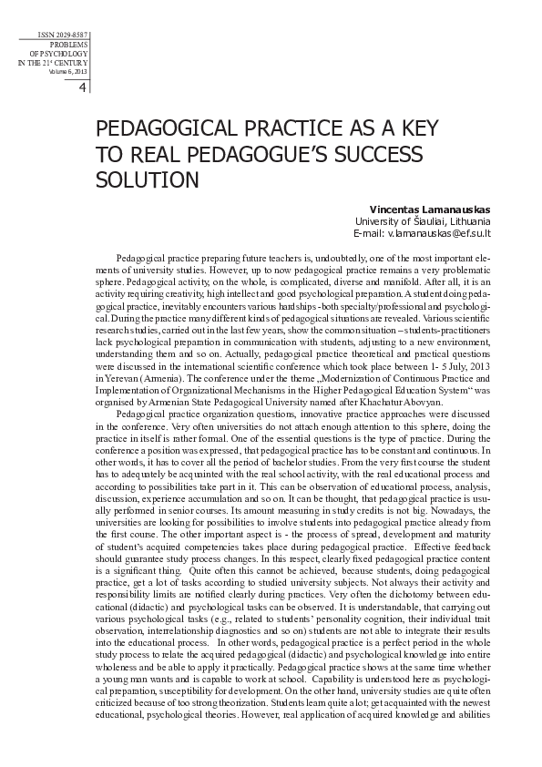 (PDF) PEDAGOGICAL PRACTICE AS A KEY TO REAL PEDAGOGUE’S SUCCESS SOLUTION