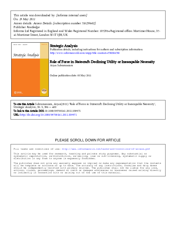 (PDF) UTILITY OF FORCE IN STATECRAFT