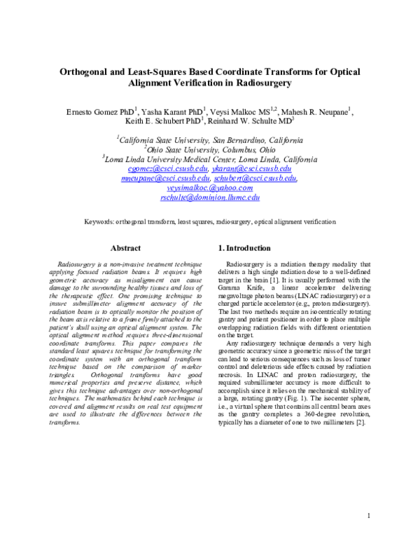(PDF) Orthogonal and Least-Squares Based Coordinate Transforms for ...