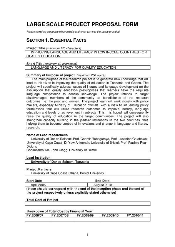 (PDF) LARGE SCALE PROJECT PROPOSAL FORM