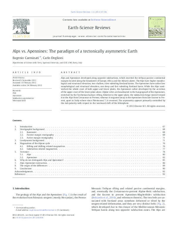 (PDF) Alps vs. Apennines: The paradigm of a tectonically asymmetric Earth