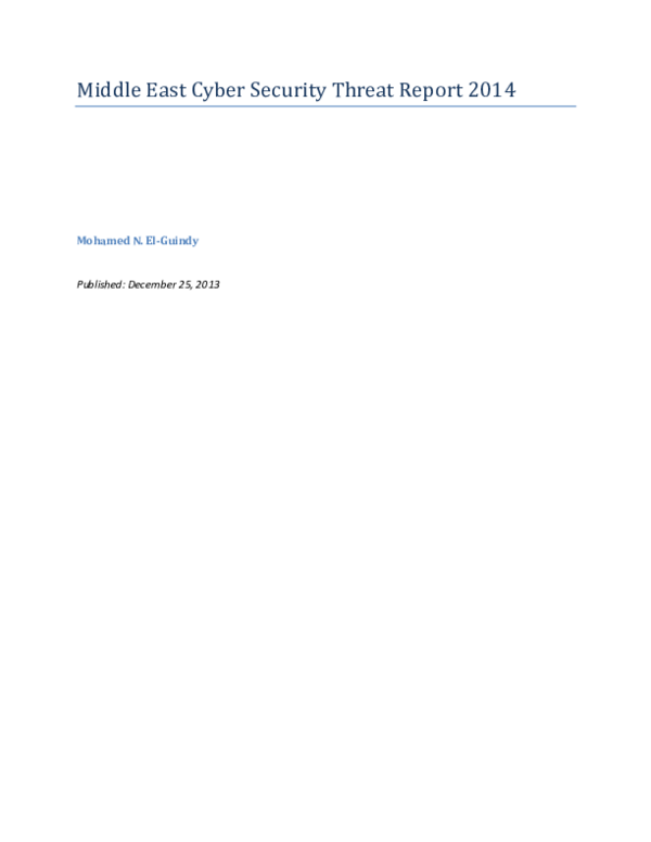 (PDF) Middle East Cyber Security Threat Report 2014