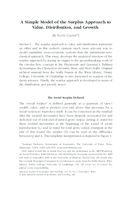 (PDF) A simple model of surplus approach to value, distribution and growth