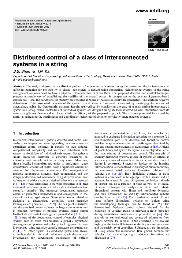 (PDF) Decentralized Stability Control for Interconnected Systems