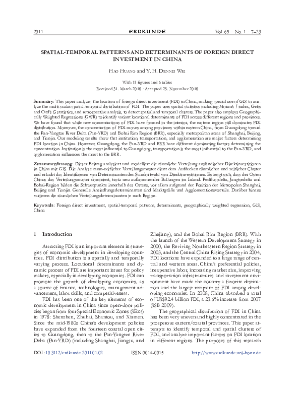 Pdf Spatial Temporal Patterns And Determinants Of Foreign Direct
